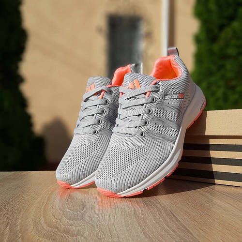 Женские кроссовки Adidas Neo в сетку летние весна-осень серые с розовым ...