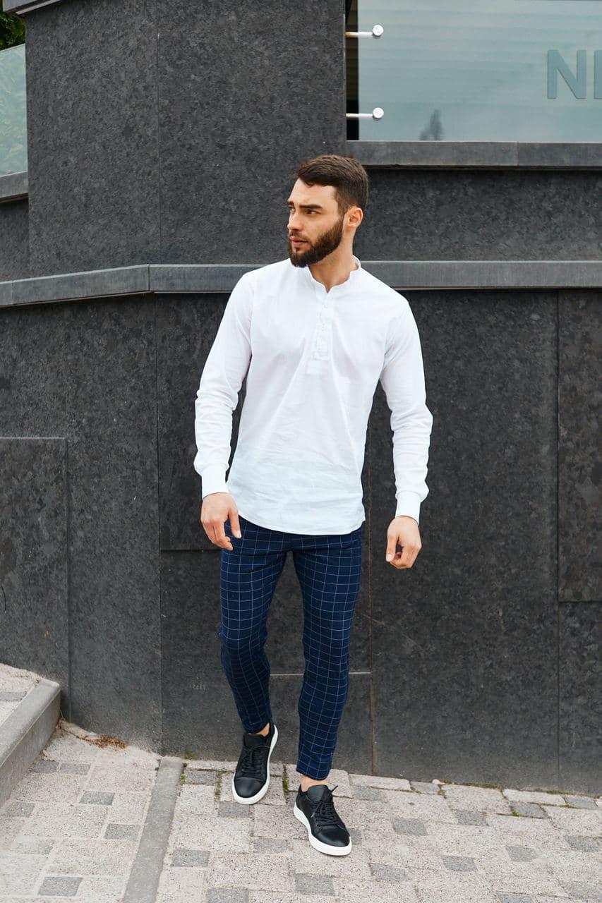 Костюм Мужской Классический Casual Брюки в Клетку + Рубашка Navy-white ...