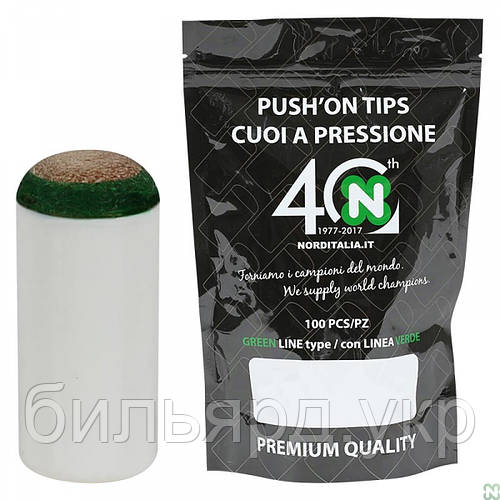 Колпачок для кия Norditalia Push-On-Tips ø11.5мм с зеленой полосой 1шт ...