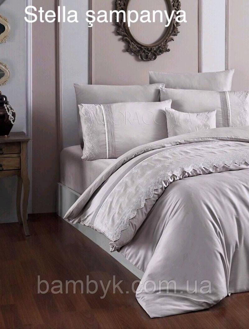 Постельное белье Vip satin "Stella Sampanya" евро-размер Issi Home ...