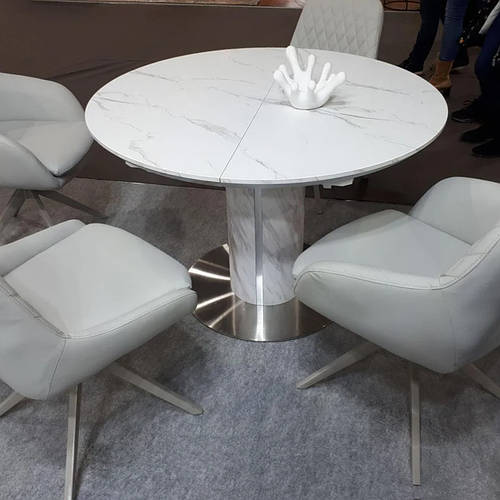 Круглый раздвижной стол Vetro Mebel TML-670 110-150x110см серый мрамор ...