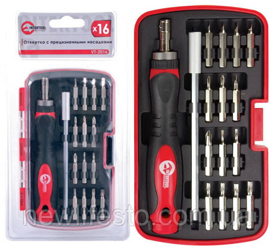 Отвертка с прецизионными насадками 16 ед., пластиковый футляр INTERTOOL VT-2016 (ID#207995355 ...