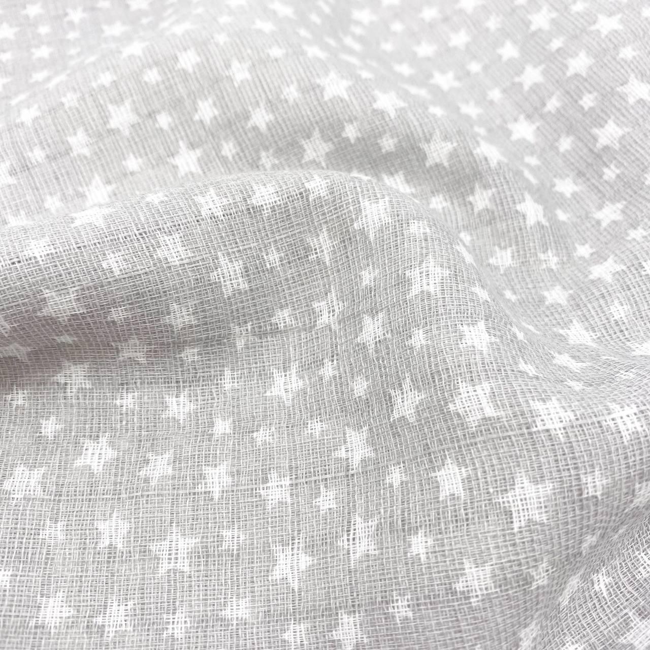 🧵Ткань хлопковая, муслин однослойный "Звездопад мелкий белый на сером ...