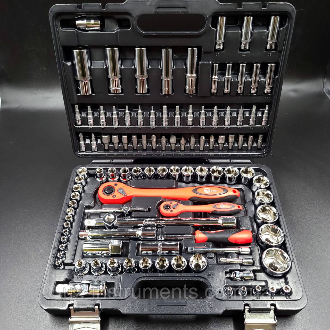 Набор инструментов Cr-V 1/2" и 1/4" 108 ед. INTERTOOL ET-6108.Ручной набор инструментов ...