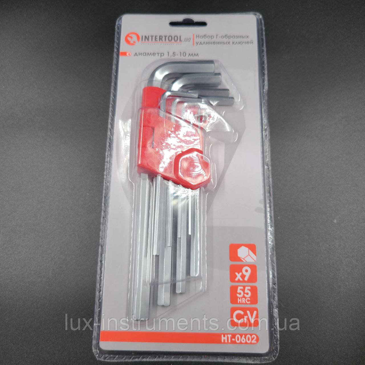Набір Г-образних шестигранних подовжених ключів 9 од., 1,5-10 мм, Cr-V, 55 HRC INTERTOOL HT-0602 ...