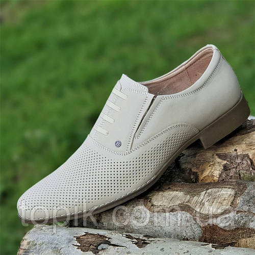 Купить Туфли мужские летние оксфорды кожаные классические бежевые (Код ...