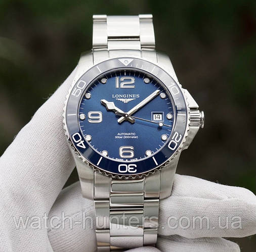 Мужские Часы LONGINES L3.781.4.96.6 Hydro Conquest 41 mm Blue Dial Automatic Ceramics (ID ...