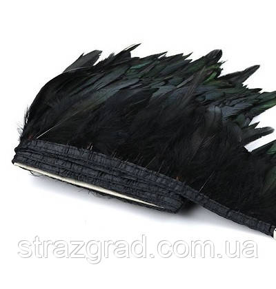Перьевая Тесьма Из Перьев Петуха Цвет Черный Перо 13-18см Цена за 0,5м ...