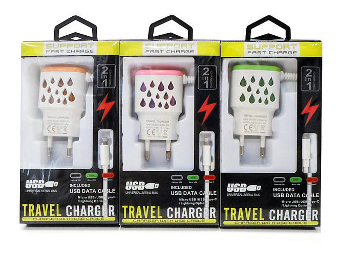 Зарядний пристрій 220В 1А дротовий micro USB USBx2 Краплі CHARGER-220V ...