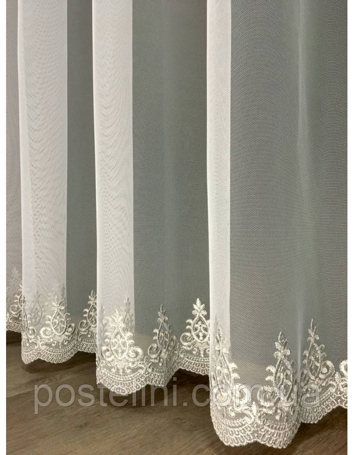 Гардина тюль в гостинную зал с вышивкой Pivdenne 400х270 1 шт молочный серебро 80127 400