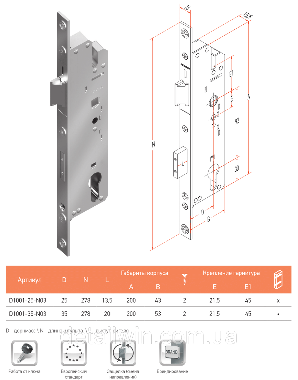 Замок дверний 25/92 мм язичок AXOR для металопластикових дверей (ID ...