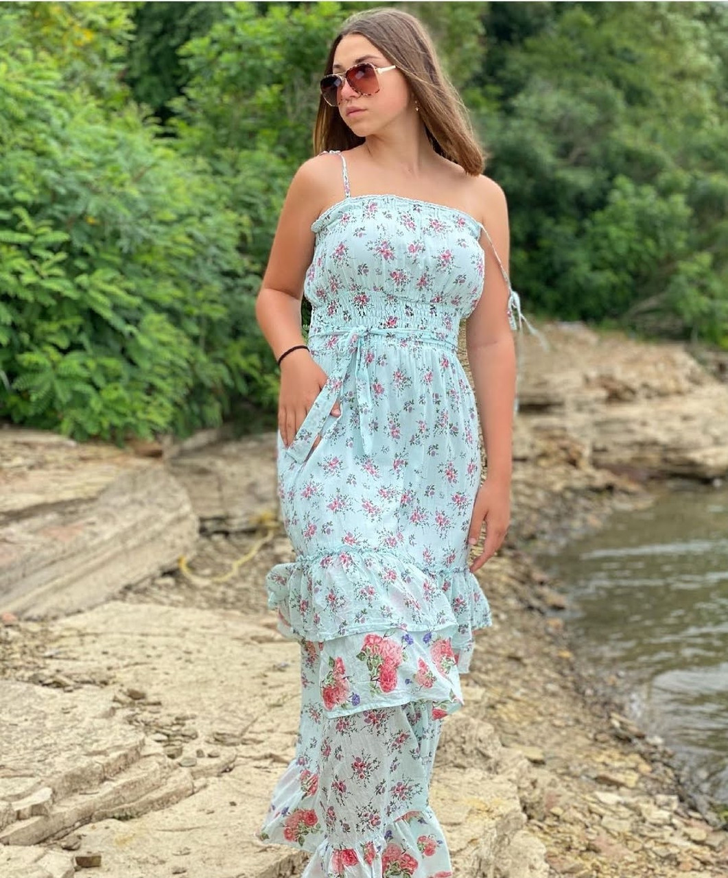 Длинный женский сарафан на тонких бретельках завязках (ID#1441750012 ...