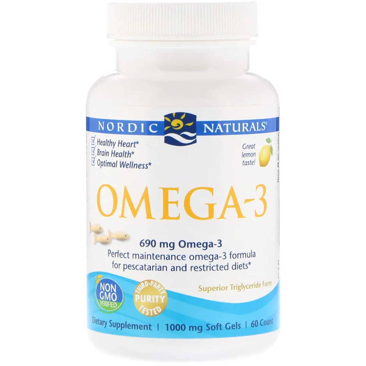 Омега-3, Смак Лимона, Nordic Naturals, Omega-3, Lemon, 1000 мг, 60 ...