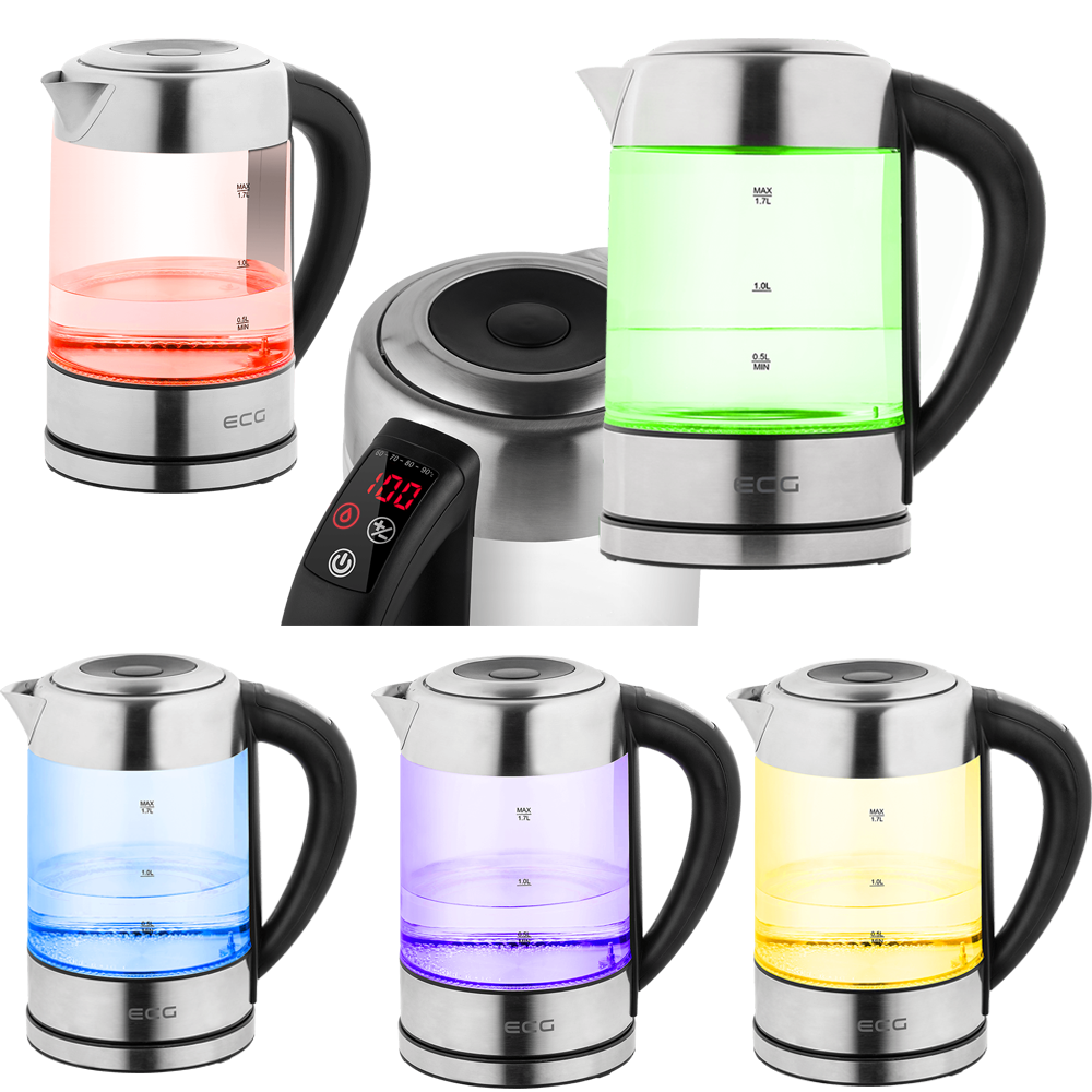 Купить Стеклянный электрочайник ECG RK 1777 Colore с регулировкой ...