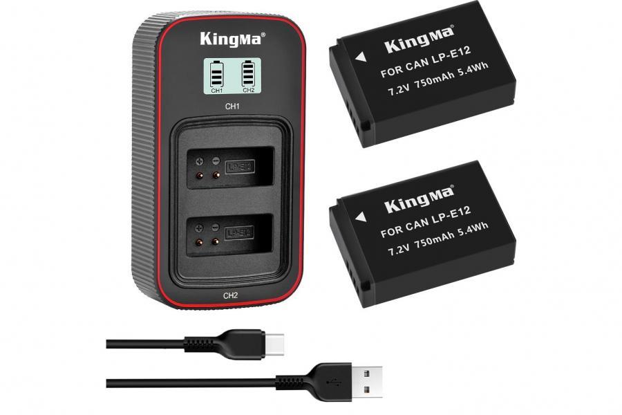 3-Pack LP-E12 комплект з 2 акумуляторів KingMa Canon LP-E12 та подвійного зарядного пристрою ...