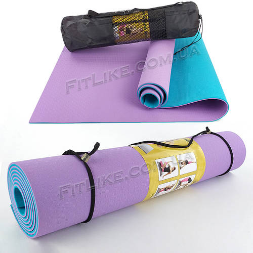 Спортивный коврик для йоги и фитнеса Premium TPE 6 мм + Чехол йога мат ...