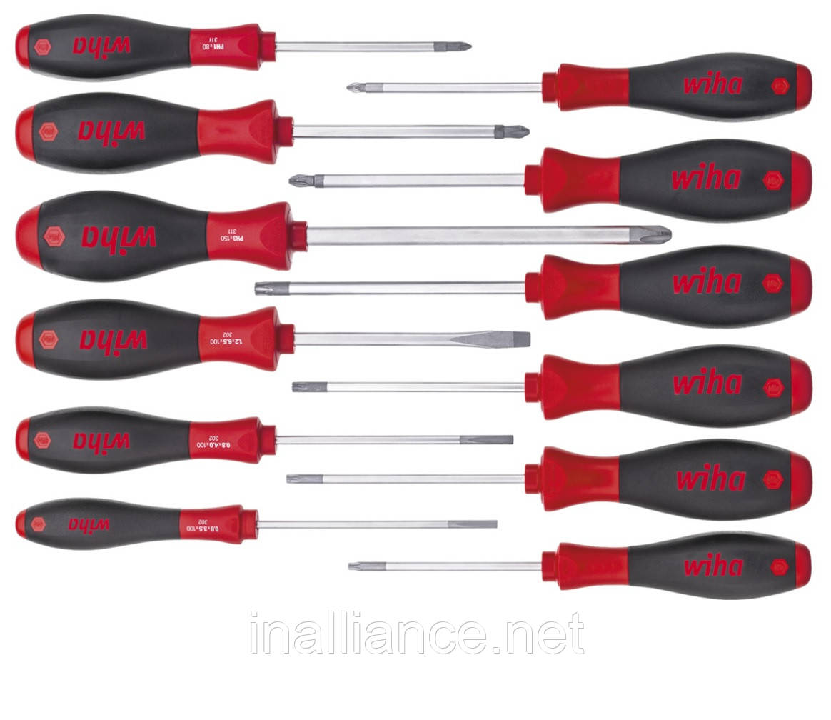 Набор отвёрток SL3.5 SL4.5 SL5.5 PH1 PH2 PH3 PZ1 PZ2 T15 T20 T25 T30 SoftFinish Wiha 41002 ...