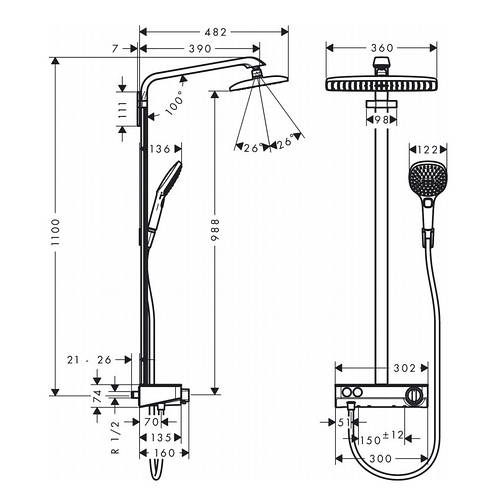 Душевая система с термостатом HANSGROHE RAINDANCE SELECT с верхним ...