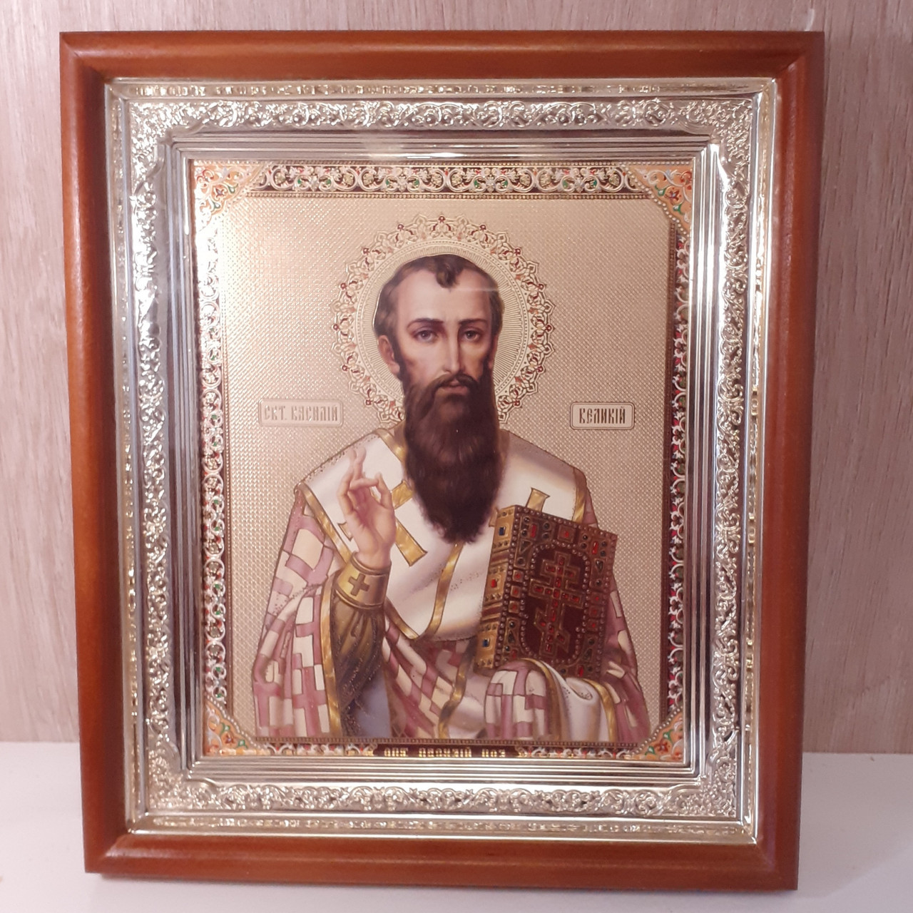 Икона Святой Василий Великий, Лик 15х18 См, в Светлом Прямом Деревянном ...