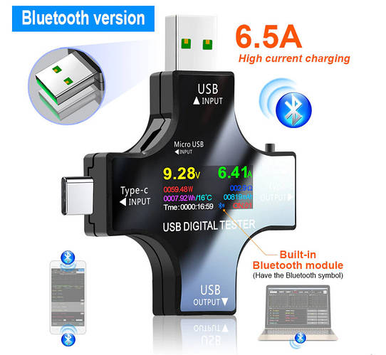 Кольоровий TFT USB-тестер Atorch J7-C Bluetooth. Цифровий вольтметр ...