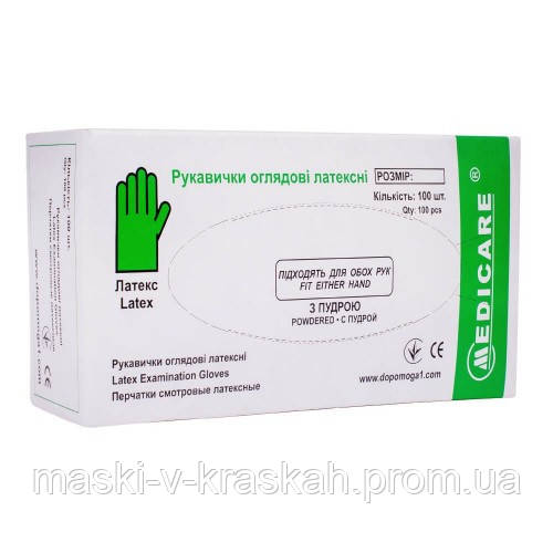 Одноразовые перчатки латексные нестерильные припудренные Medicare 100 ...