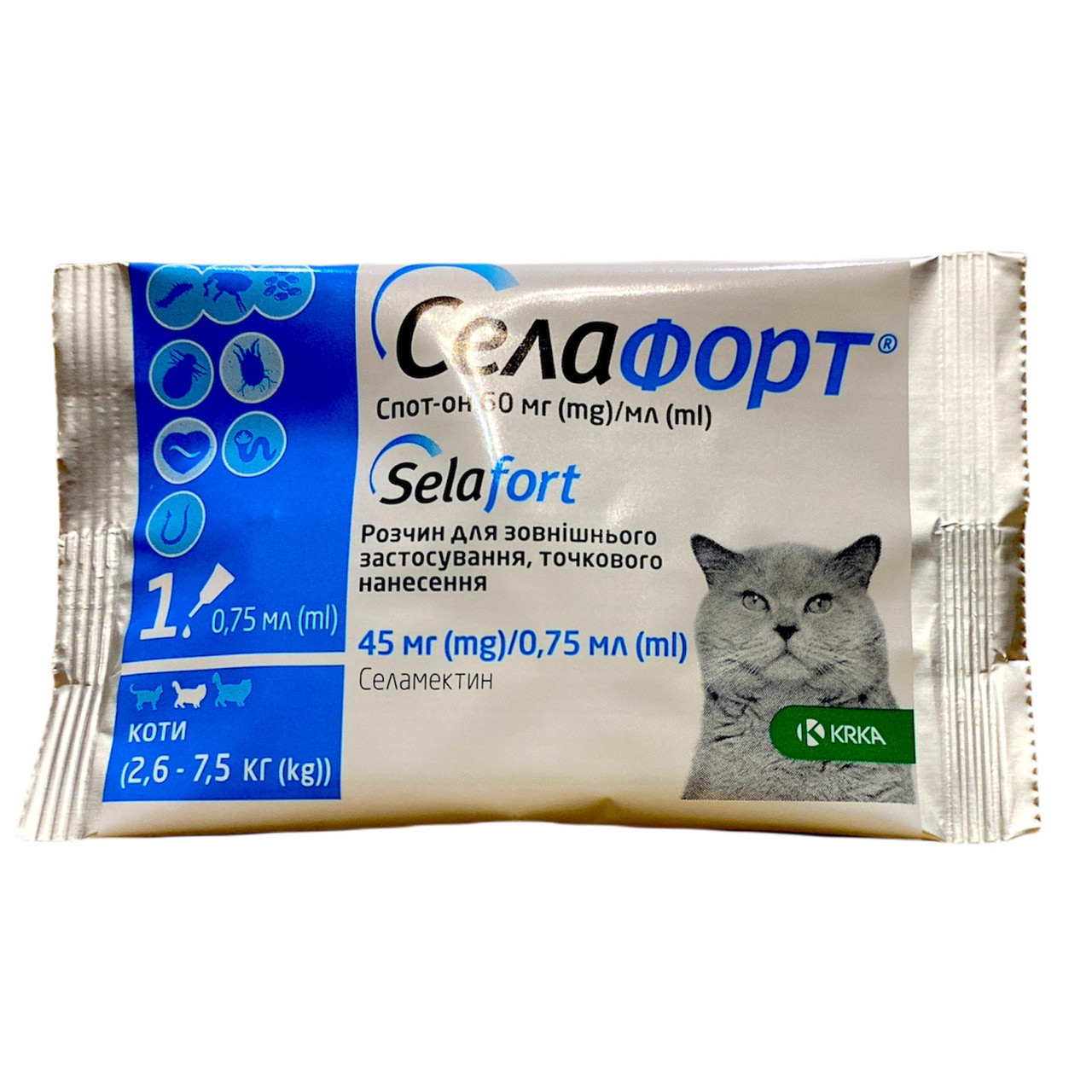Селафорт спот-он, для кошек массой 2,6 - 7,5 кг (45 мг / 0,75 мл), цена ...