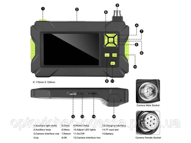 Inskam Камера ендоскоп Inskam P30 з дисплеєм і об'єктивом 3.9 мм, 2 м ...
