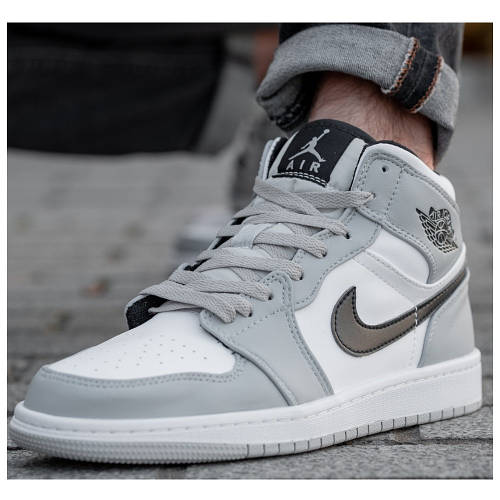 Мужские кроссовки Nike Air Jordan 1 Retro High, серые кожаные найк аир ...