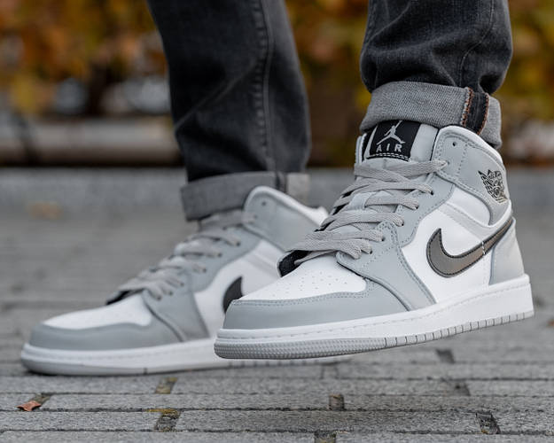 Мужские кроссовки Nike Air Jordan 1 Retro High, серые кожаные найк аир ...