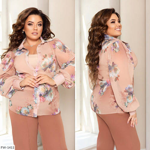 Купити Красива нарядна блузка з майкою з шифону з квітковим принтом великого розміру 48 50 52 54