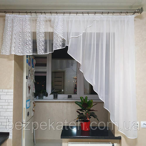 Стильна тюль для кухні Готова тюль в кухню Красива тюль на кухню Коротка кухонна тюль Арка