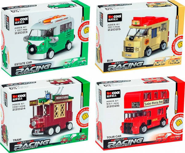 Дитячий пластиковий набір конструктор машини Громадський транспорт Decool 22023-22026 94-110 дет ...