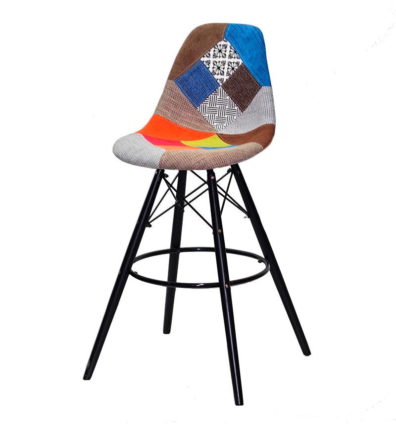 Барный Стул Pascal Bar 75-BK Пэчворк №1, Высота 75 См, Черные Деревянные Ножки, Eames DSW ...