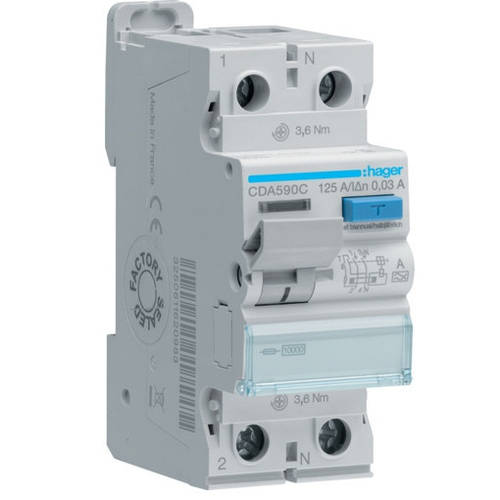 Купить Hager Дифреле (УЗО) Hager CDA590C 2-полюсное 10kА 125А 30mA тип ...