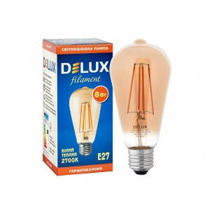 Лід лампа DELUX ST64 8Вт E27 2700К amber filament, ціна 151.40 грн ...