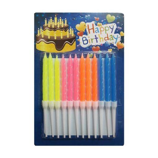 Свечка для Торта "НЕОНОВЫЙ МИКС" С ДЛИННОЙ ПОДСТАВКОЮ 10СМ (12 ШТ ...