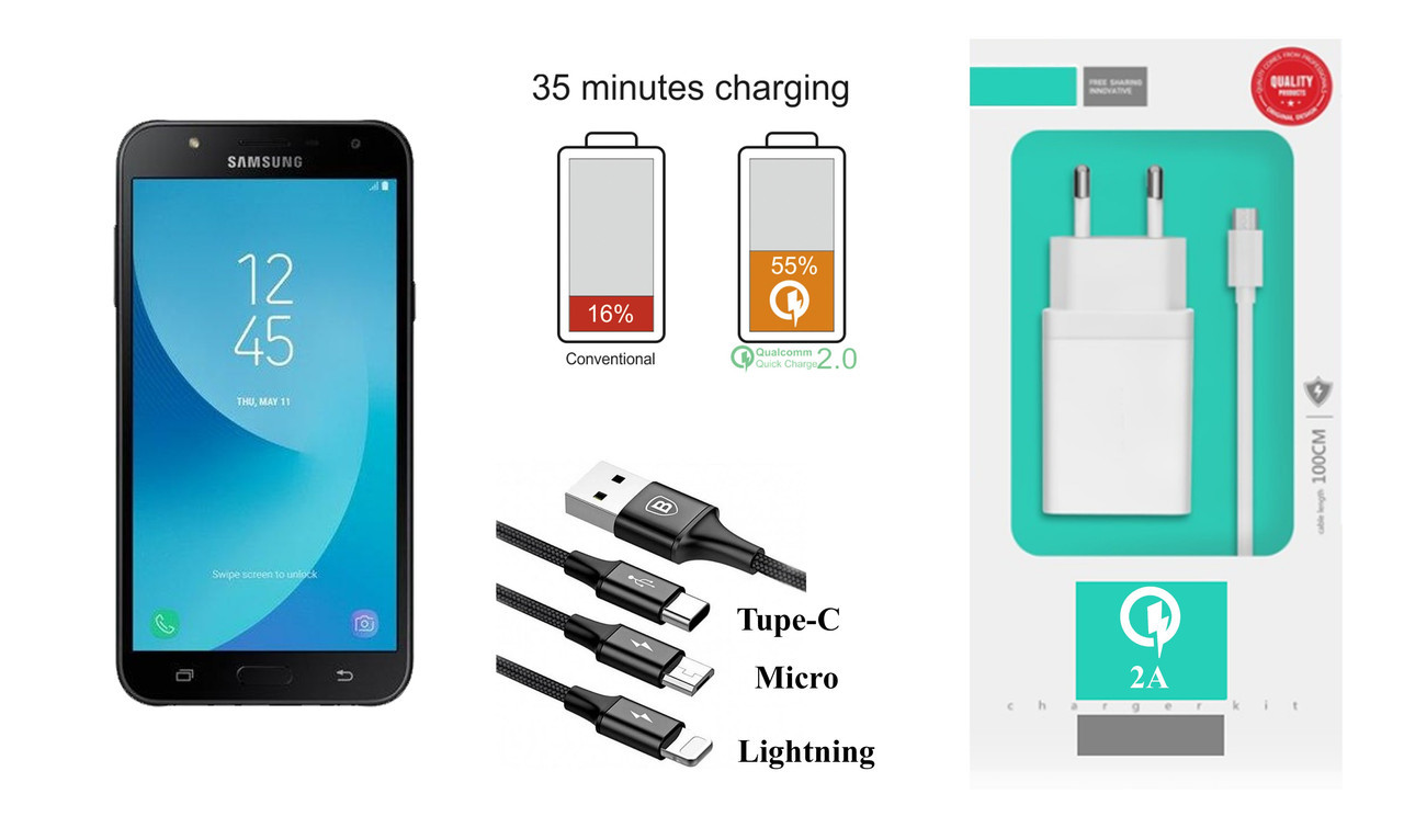 Сетевое Зарядное Устройство Samsung Galaxy J7 Neo J701, Fast Charger 2 ...