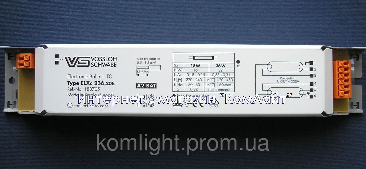 Балласт электронный Vossloh-Schwabe 188705 ELXc 236.208 (2 x18/36W ...