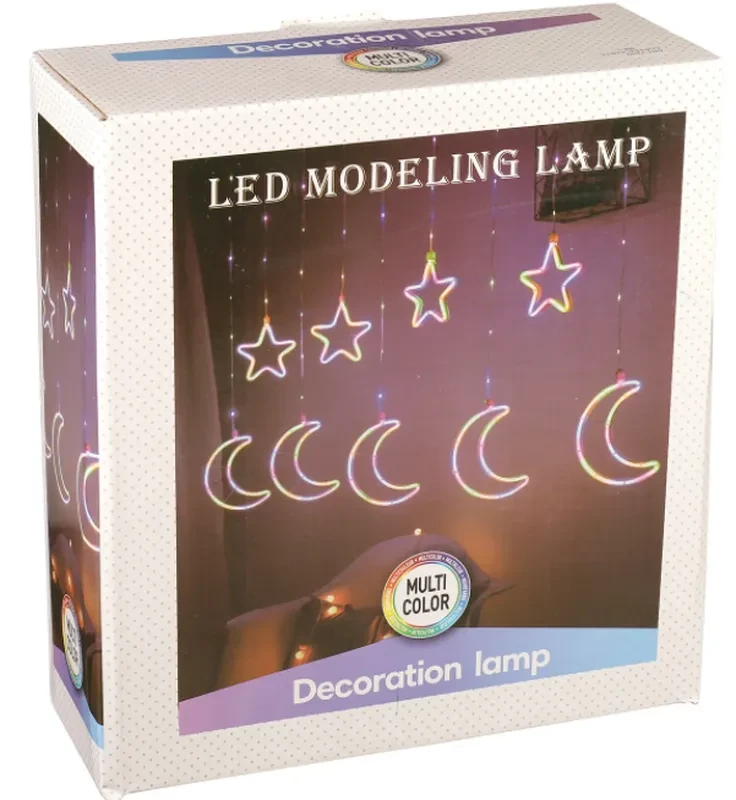 Гирлянда штора звезды и полумесяц 2.5 метра Мультицветная CL-47 ...