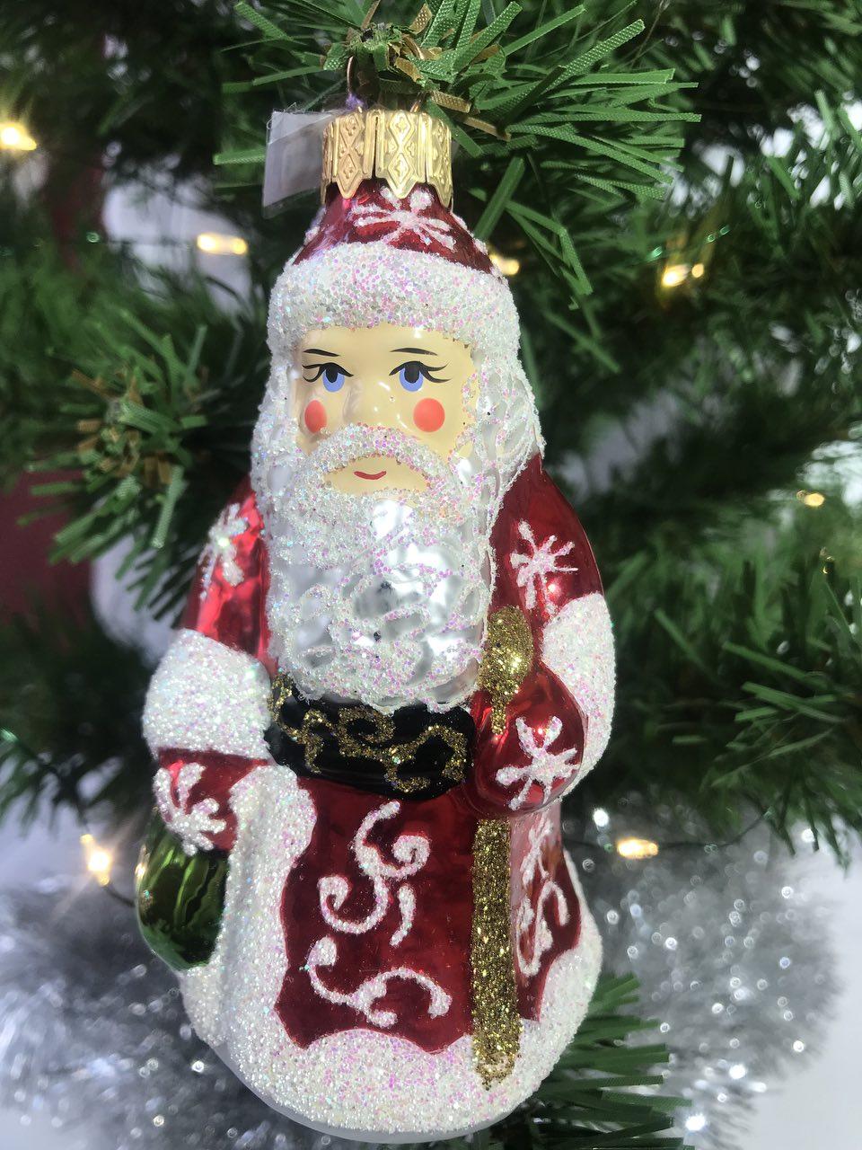 Скляна ялинкова іграшка ручної роботи Дід Мороз продаж ціна у