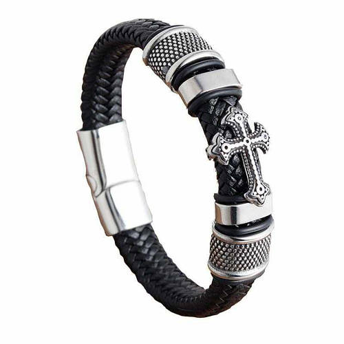 Браслет шкіряний вінтажний Type D2 "Хрест" 22 см сріблястий (ID#1523204504), ціна: 400 ₴, купити ...