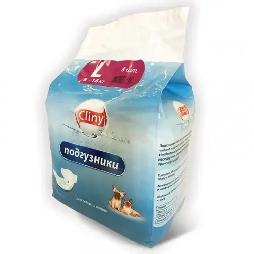 Памперси Cliny для собак і кішок від 8 до 16 кг, розмір L, 8 шт. (ID ...