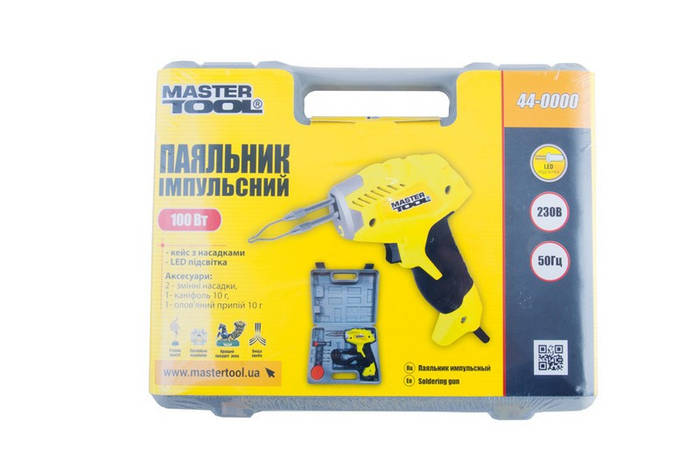 Купить Паяльник импульсный с трансформатором MasterTool 44-0000, 100 Вт, в кейсе с насадками ...