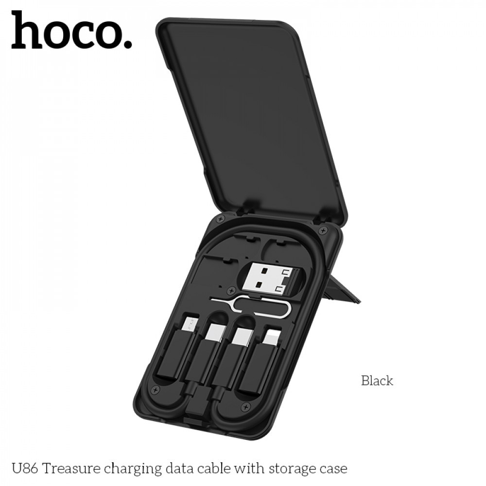 Hoco U86 Treasure charging data cable with storage case Black, цена 383 ...