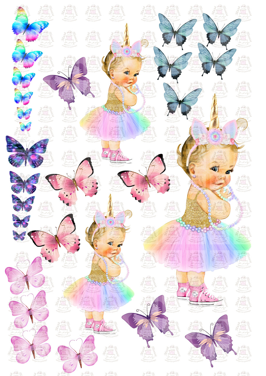 Вафельна картинка на торт Дівчина метелики 100607 с Доставкой по Украине Кондитерський