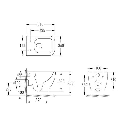 Набор инсталляционный: ORLANDO Rimless унитаз подвесной, сиденье Slim ...