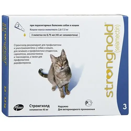 Капли Zoetis Stronghold 6% от блох и клещей у кошек весом от 2.6 до 7.5 ...