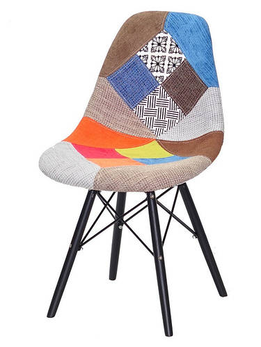 Стул Pascal-BK Пэчворк №1 patchwork на черных ножках, модель Eames DSW patchwork, скандинавский ...