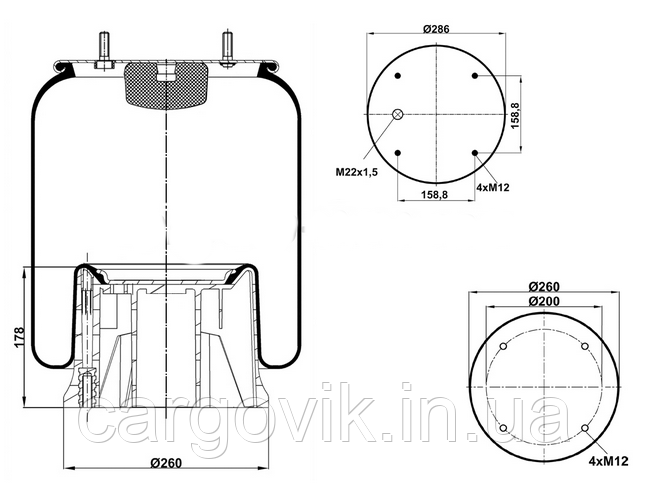 Купить Пневмоподушка с пласт стаканом SAF 2923, ROR, RVI 4 шпильки ...