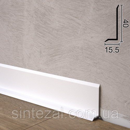 Тонкий алюминиевый плинтус для ламината Sintezal P-41w, 40х15,5х2500 мм ...